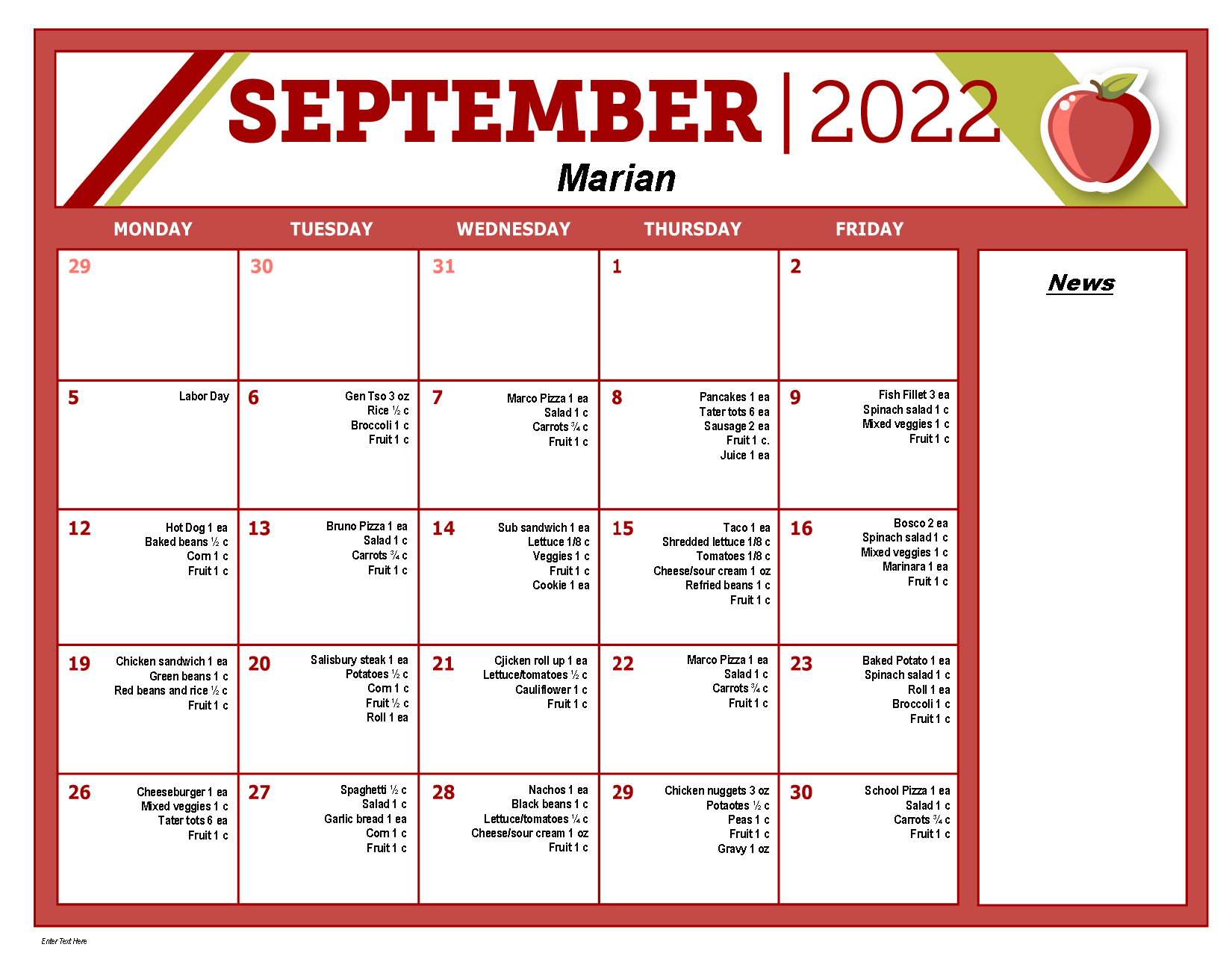 Cafeteria Program - Miscellaneous - Marian High School