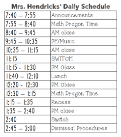 Schedule – Kisha Hendricks – J. P. Dabbs Elementary