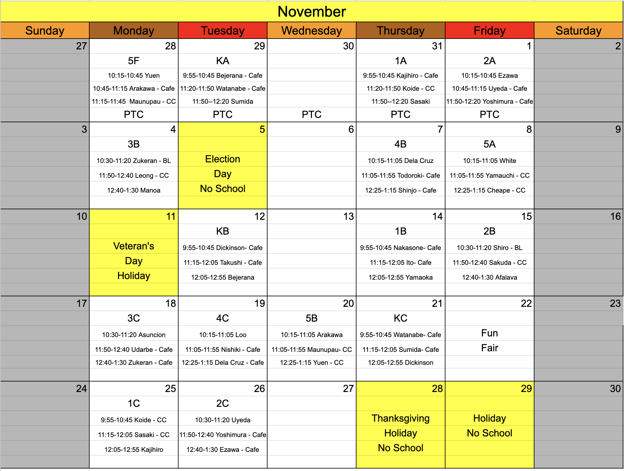 Schedules / Calendar – Physical Education – Mililani Waena Elementary