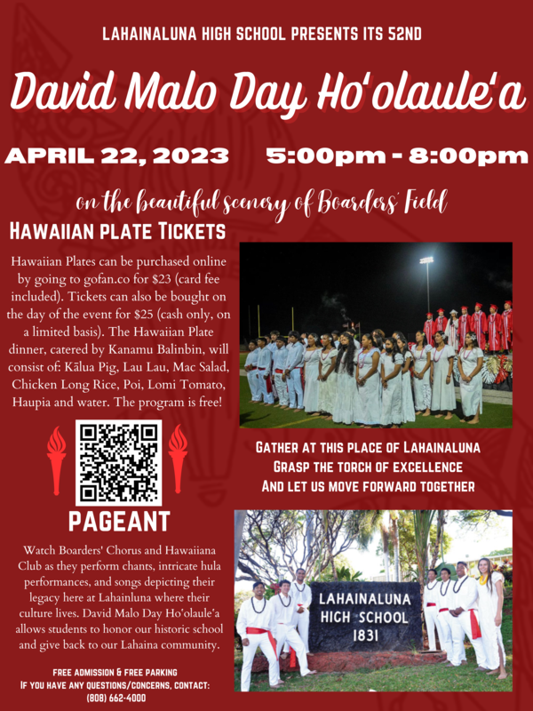 52nd David Malo Day Ho'olaulea Information | Lahainaluna High School