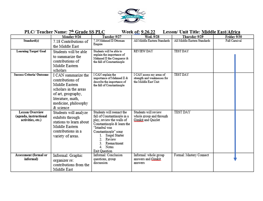 World History – Teressa Parker – Siegel Middle School