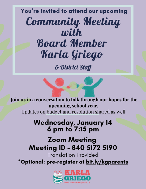 1/14/26 @ 6:00 PM Parent Meeting with Board Member Karla Griego | Board ...