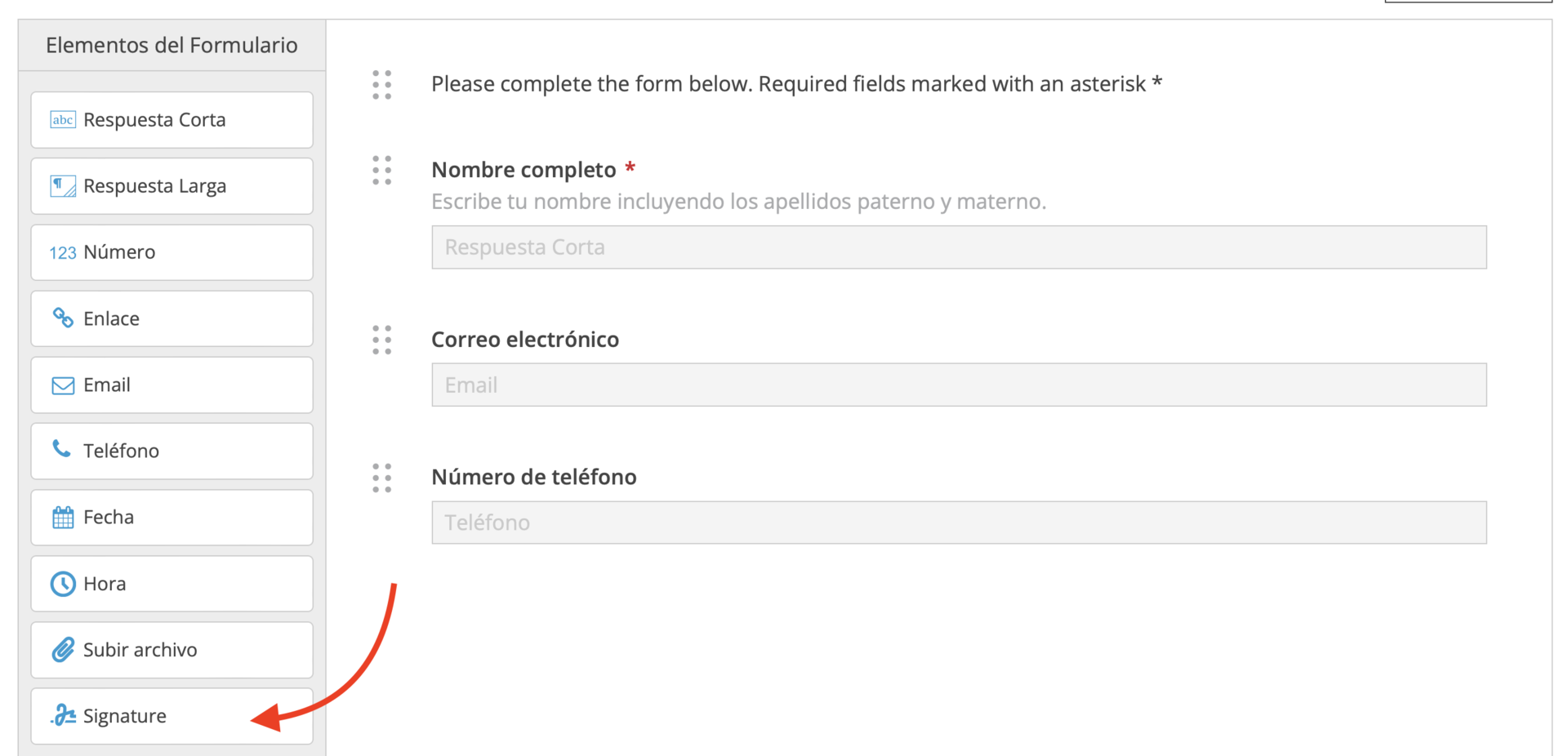 Agregar una firma al formulario - Formularios - Edlio Help Center Spanish