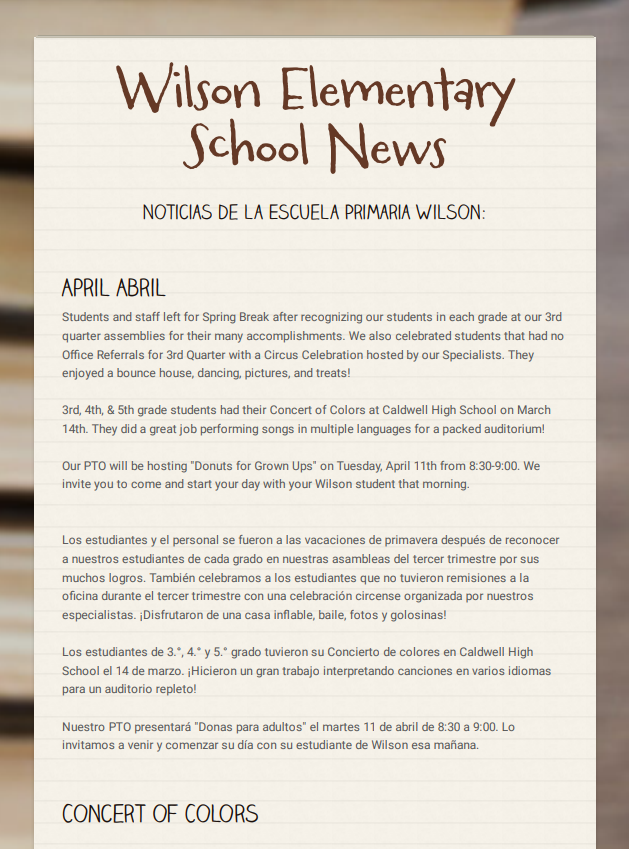 April Family Newsletter | Wilson Elementary School