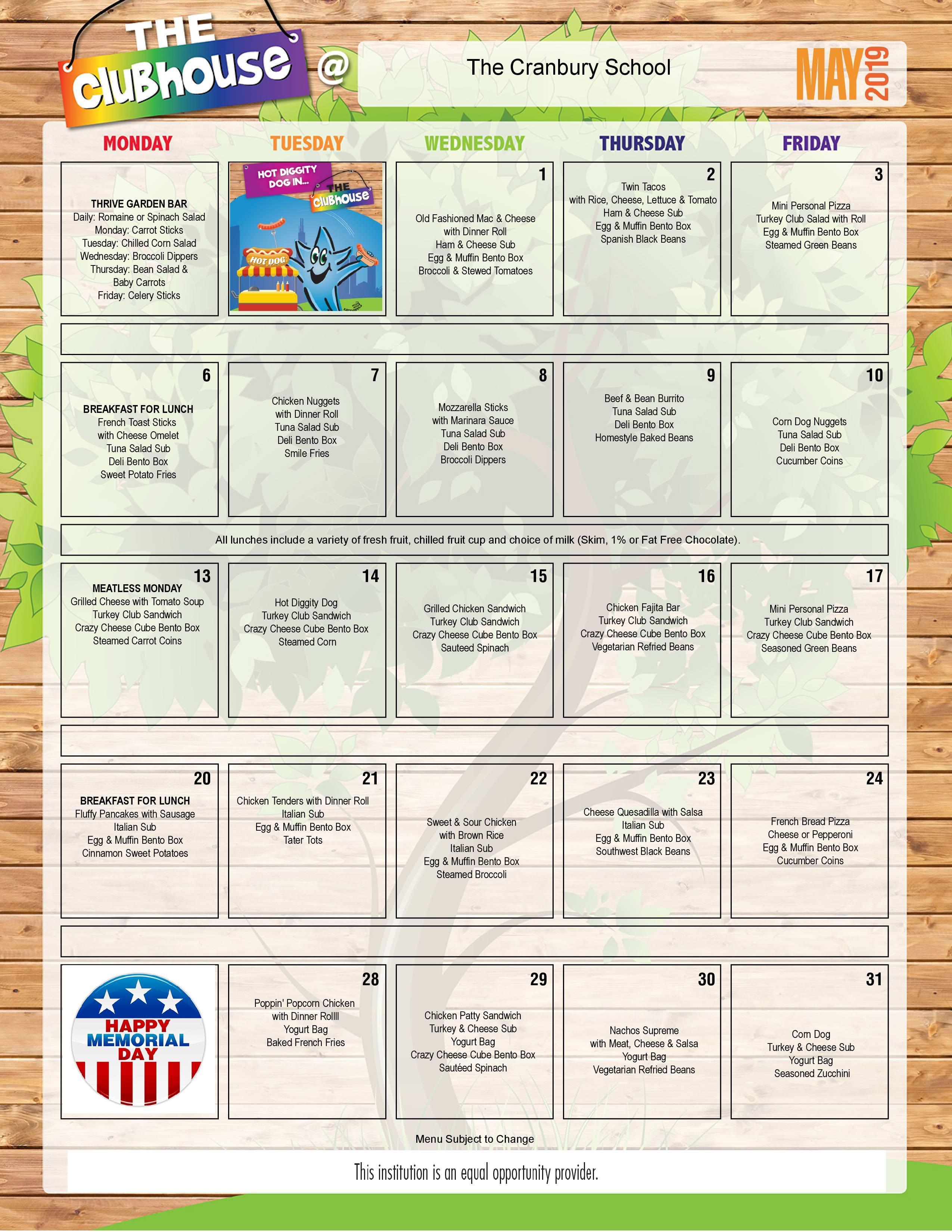 Lunch Menus - District Departments - Cranbury School District