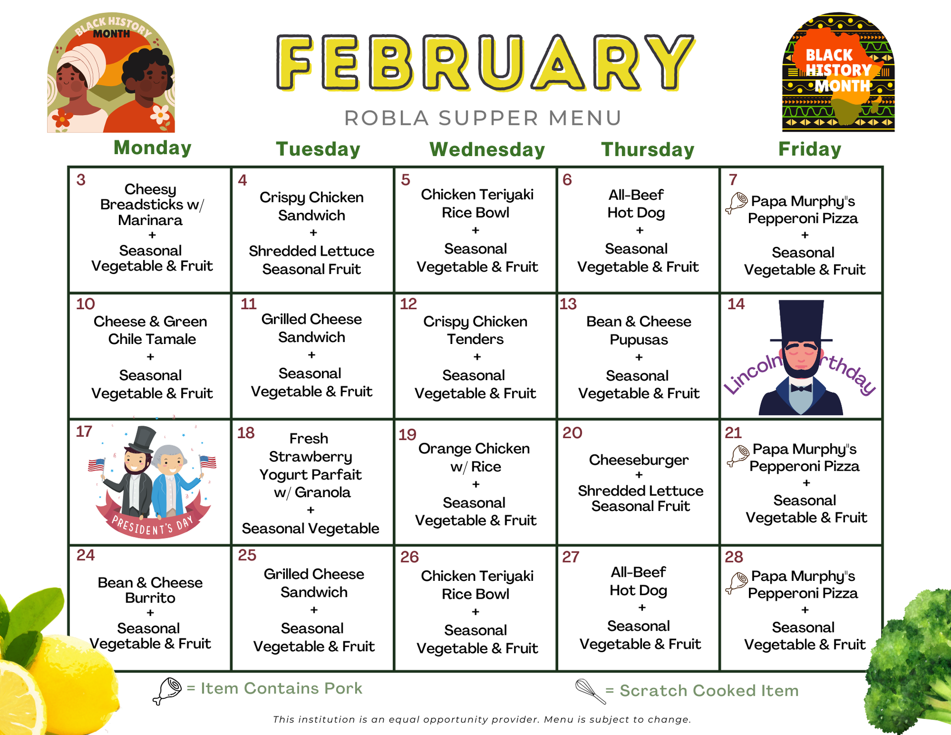 Breakfast, Lunch & Supper Menus - Food & Nutrition Services - Robla ...