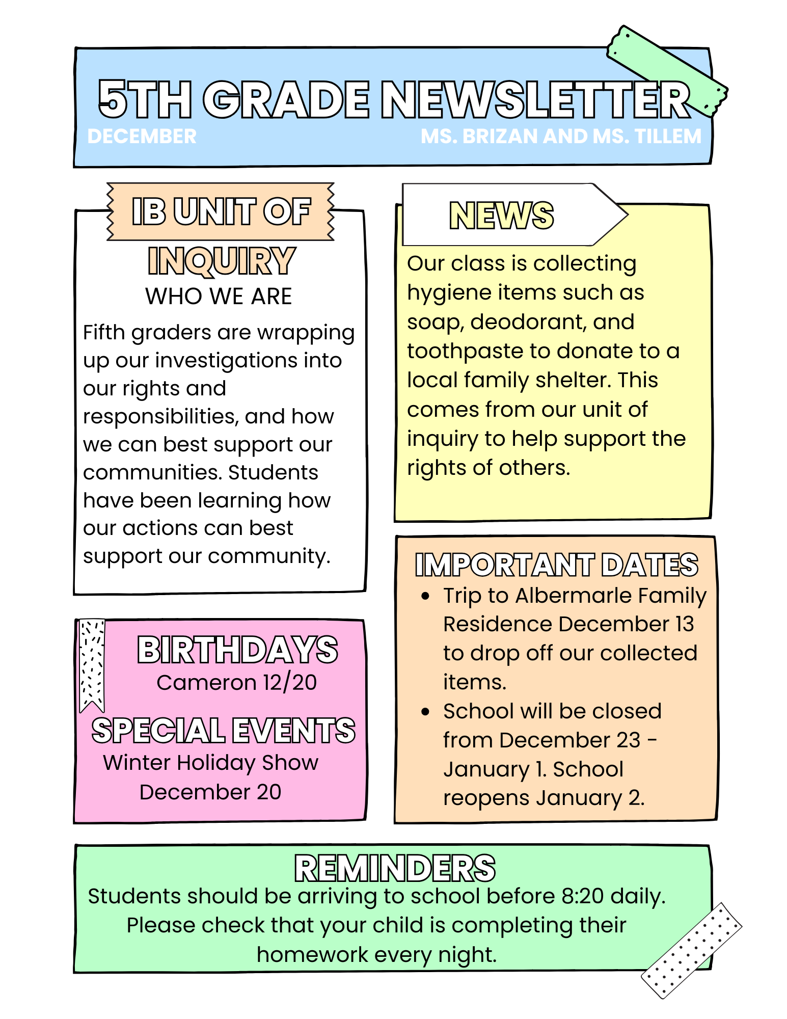 Welcome Letter – Fifth Grade – P.S 287 Dr. Bailey K. Ashford School