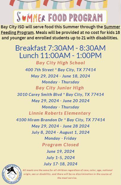 Summer Food Program – Food Services – Bay City ISD