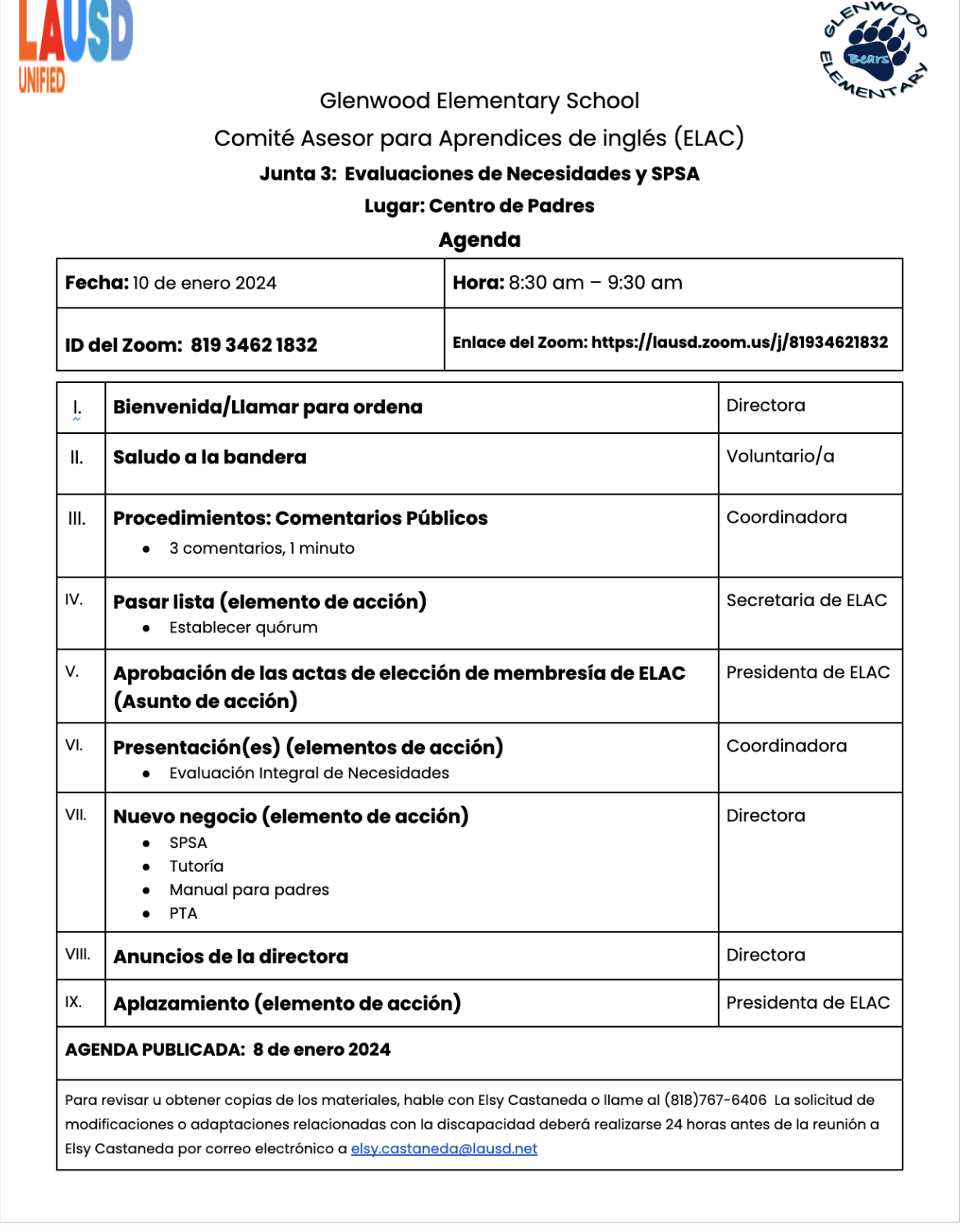 SSC & ELAC – Parents – Glenwood Elementary