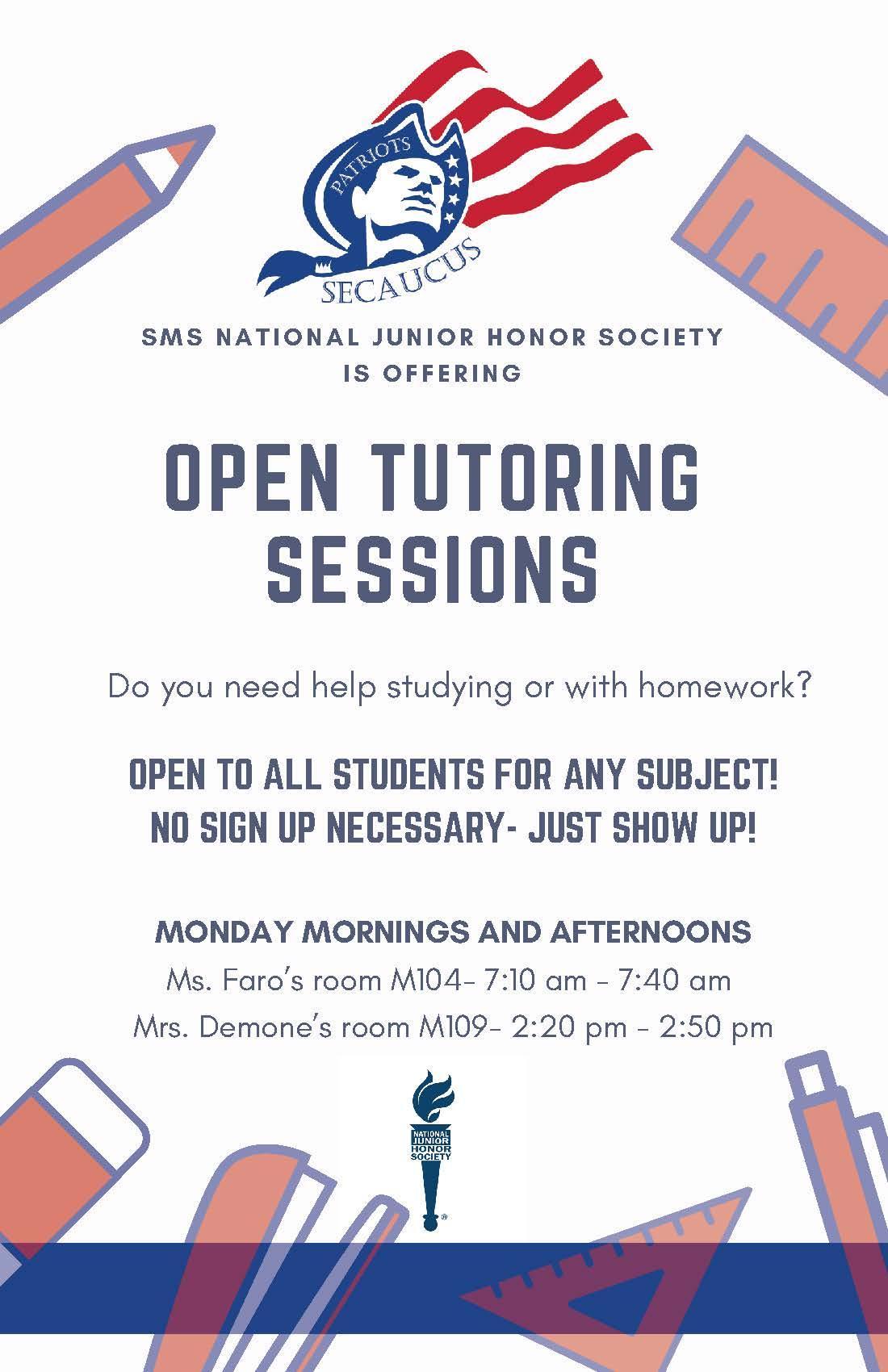 SMS NJHS Free Tutoring | Secaucus Middle School
