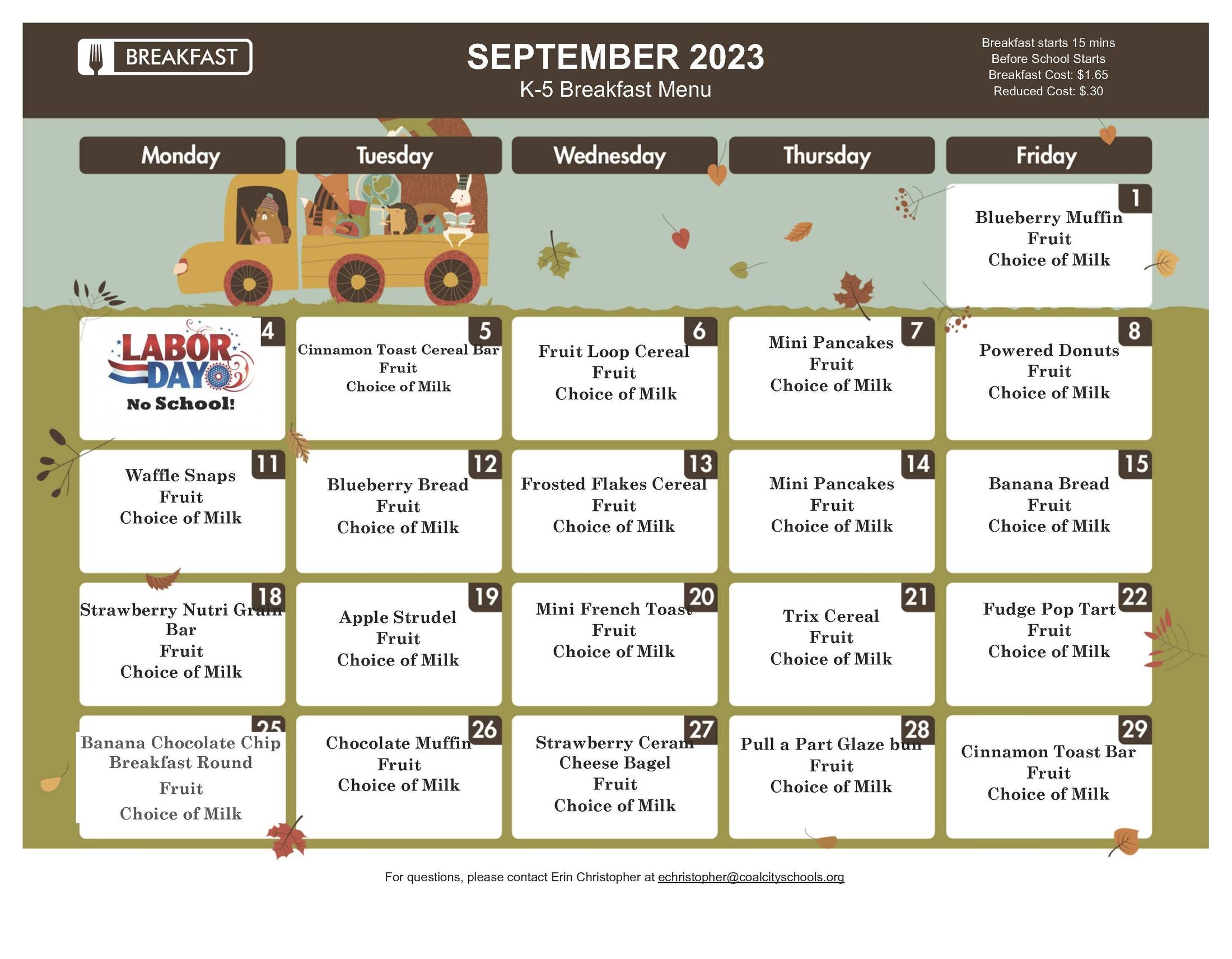 Middle School Cafeteria Menu