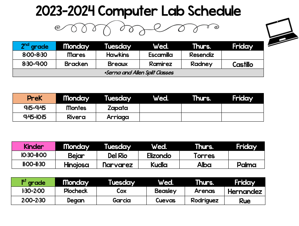 PWE Computer Lab Schedule – Computer Lab – Parkwood Elementary