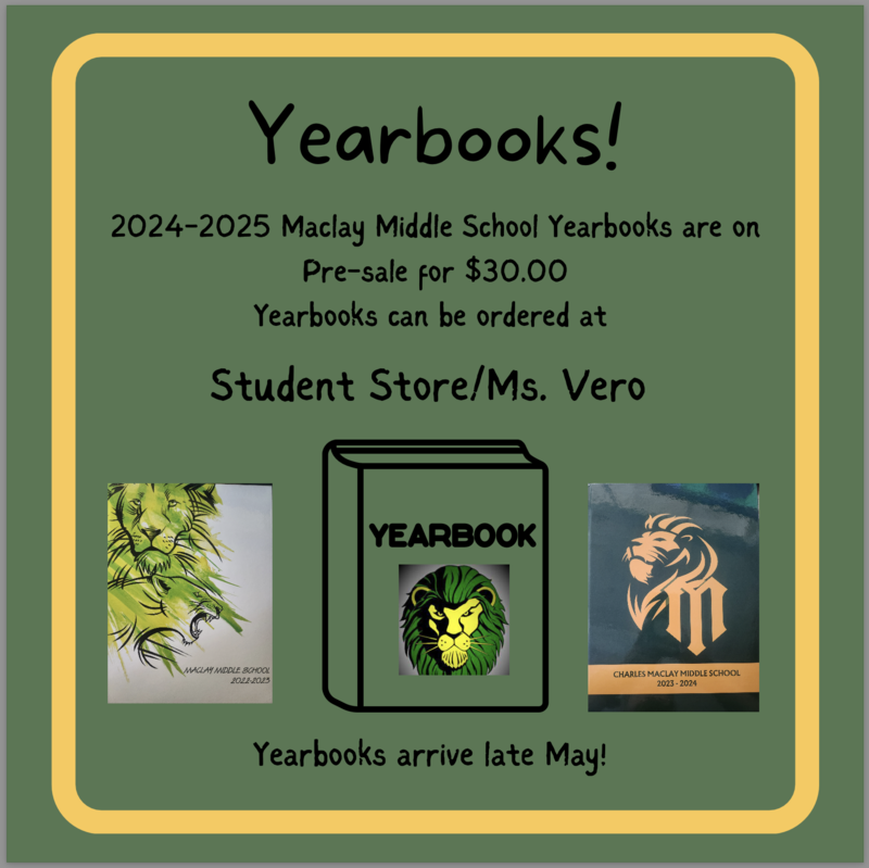 YEARBOOK PRE-SALE!!! | Charles Maclay Middle School