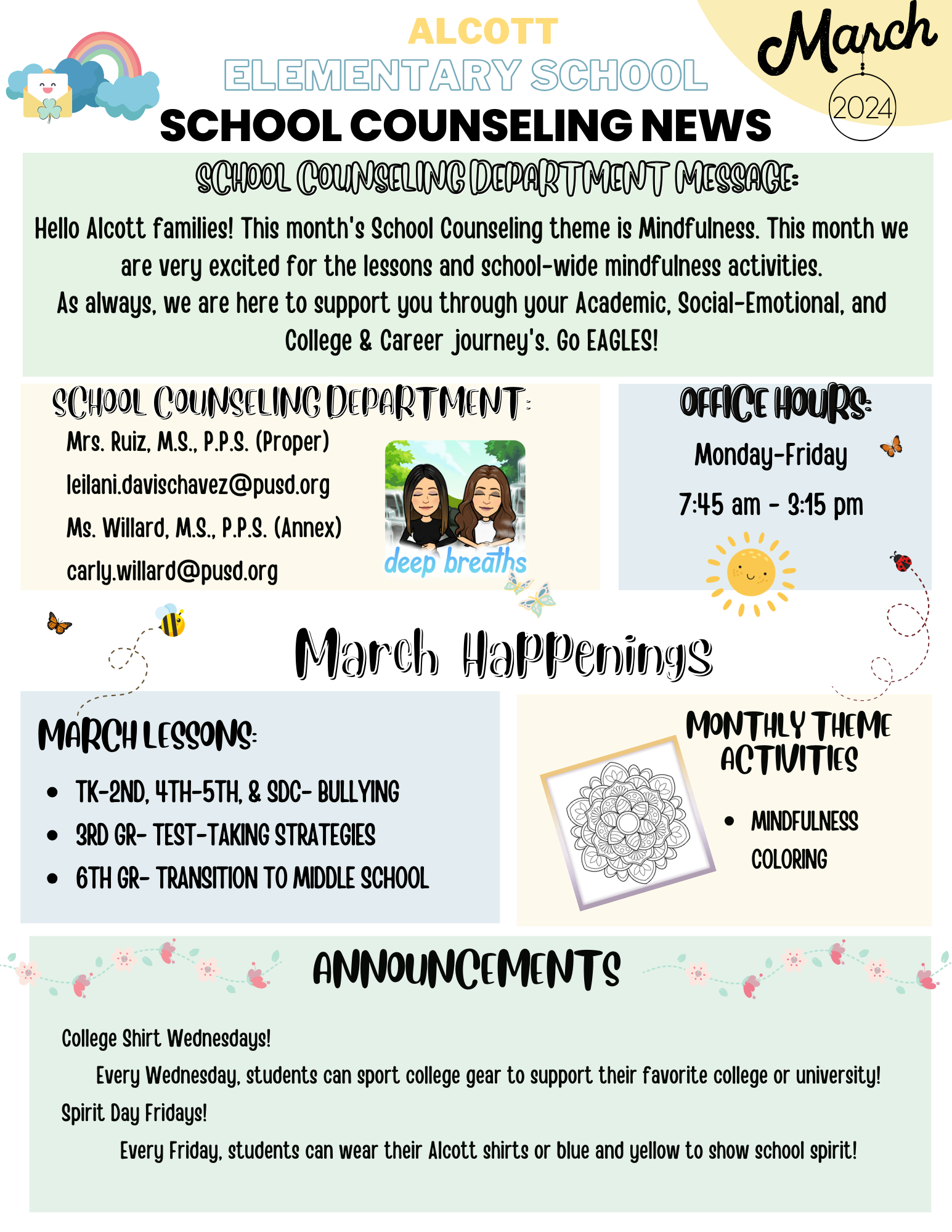 Monthly Newsletter – Counselors – Alcott Elementary School