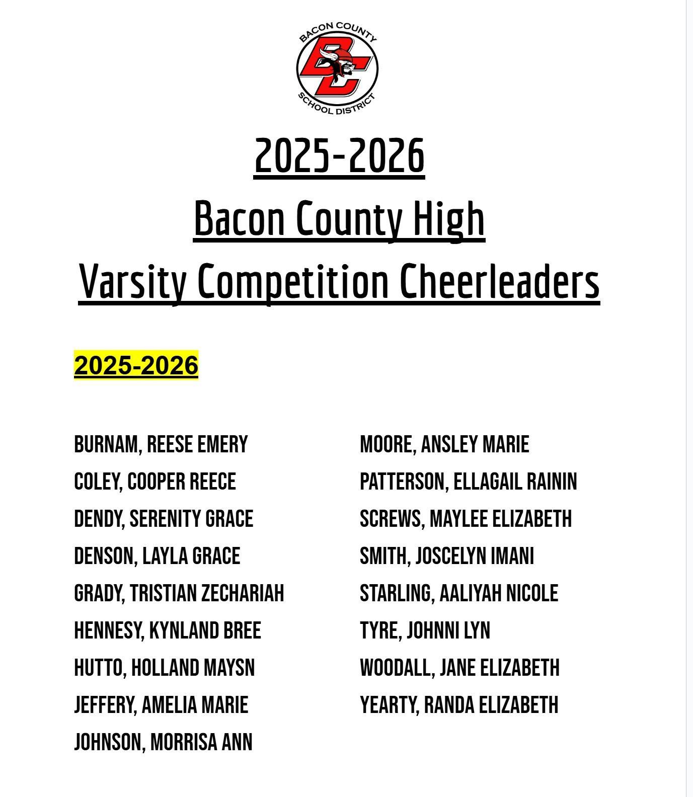 BCHS Competition Cheerleading – Cheerleading – Bacon County School District
