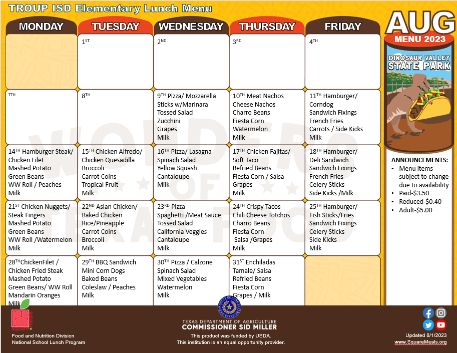 Food Service – Support Services – Troup ISD