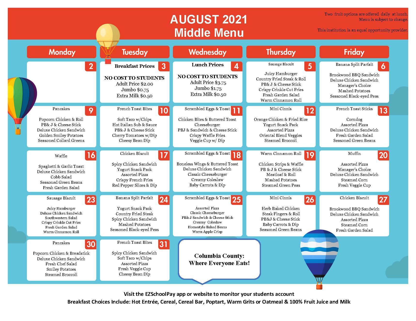Menus – School Nutrition – Columbia County Schools