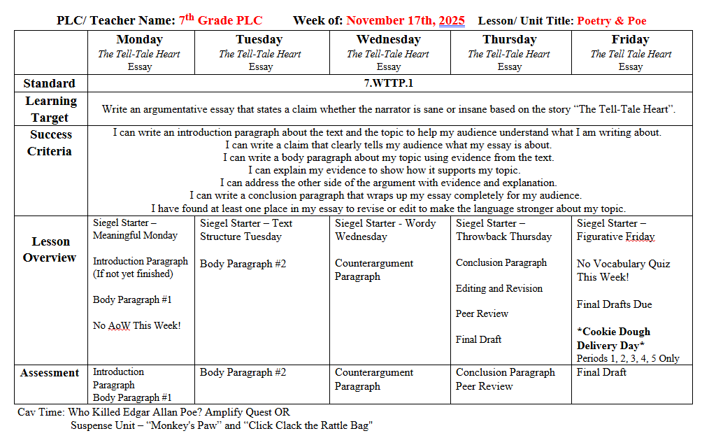 Lesson Plans – Jennifer Hager – Siegel Middle School