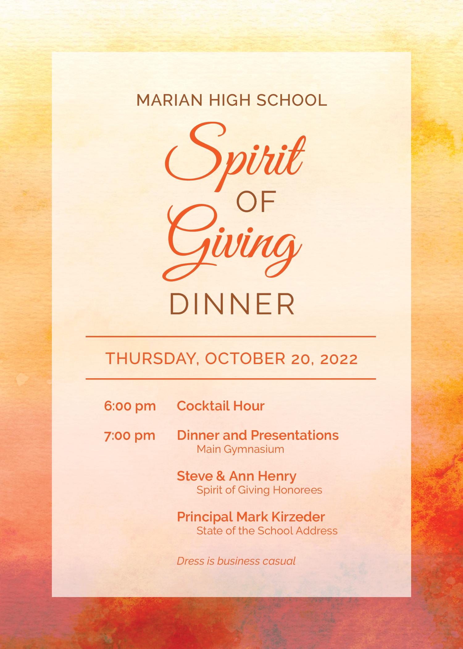 Spirit of Giving Dinner – Support Marian – Marian High School