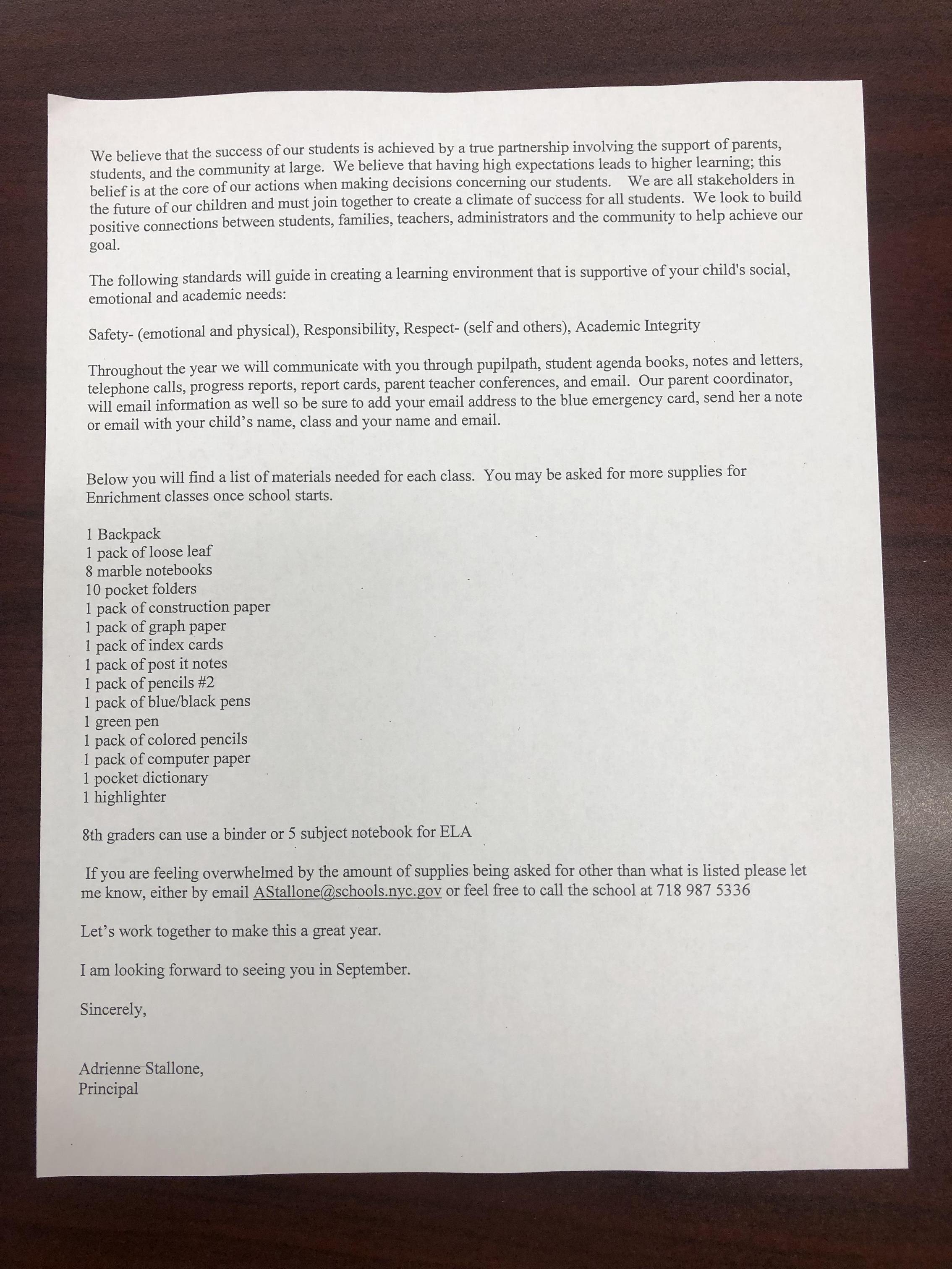 School Supply List and Welcome Letter | George L. Egbert Intermediate ...