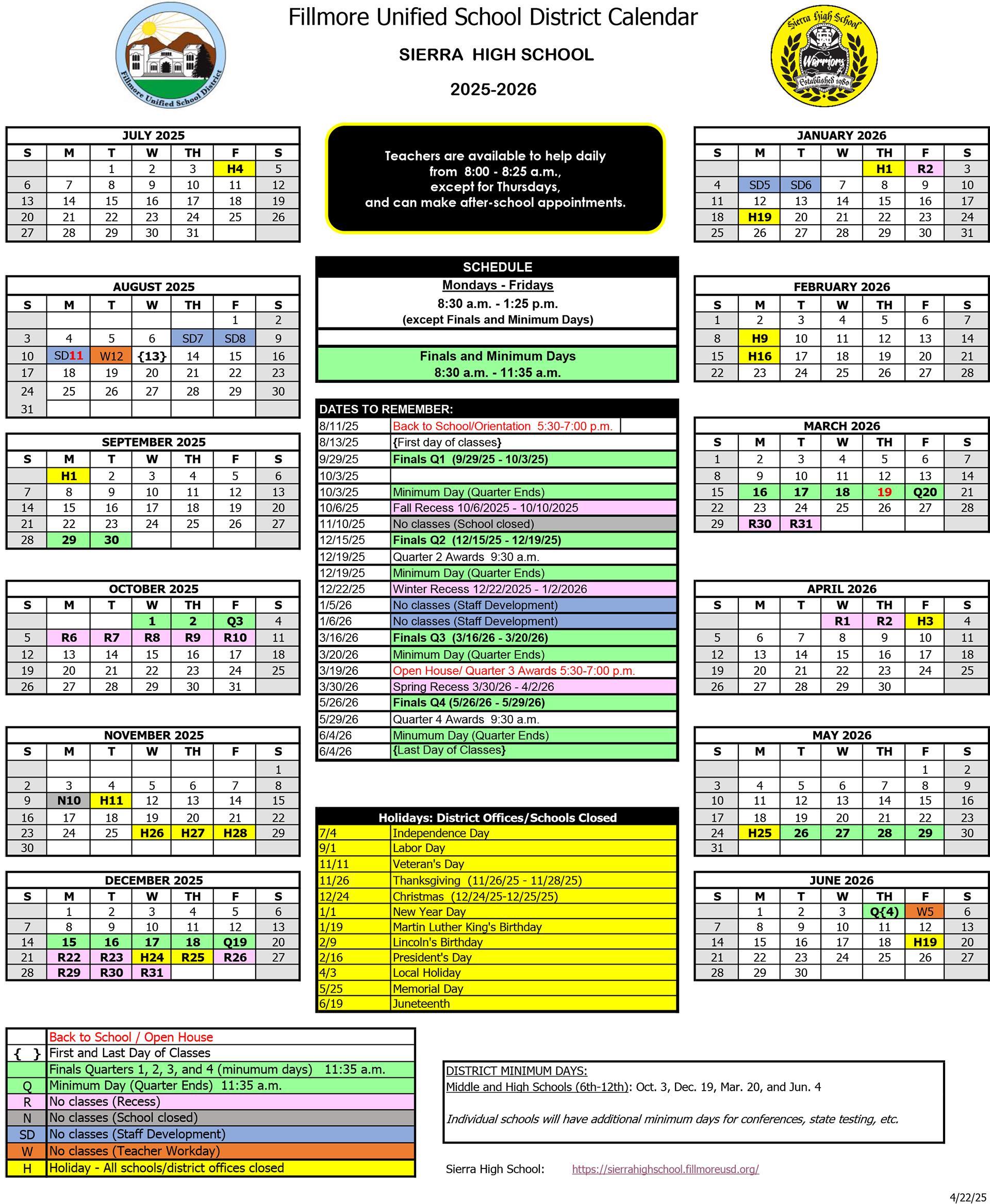 2025-26 Annual School Calendars [English/Spanish] – Family Resources ...