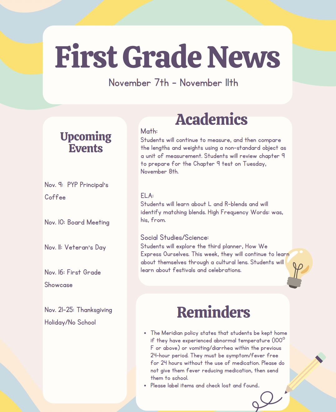 1st Grade Newsletters - 1st Grade - Meridian School