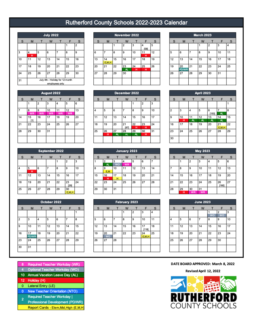RCS Traditional School Calendar Parents Students Rutherfordton