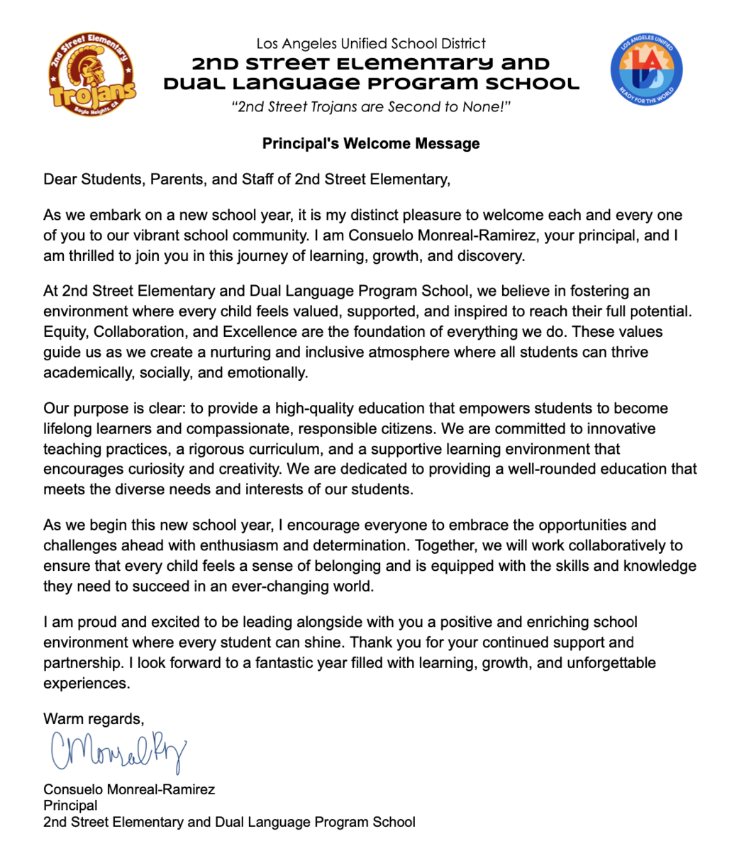 Principal's Message – Our School – 2nd Street Elementary