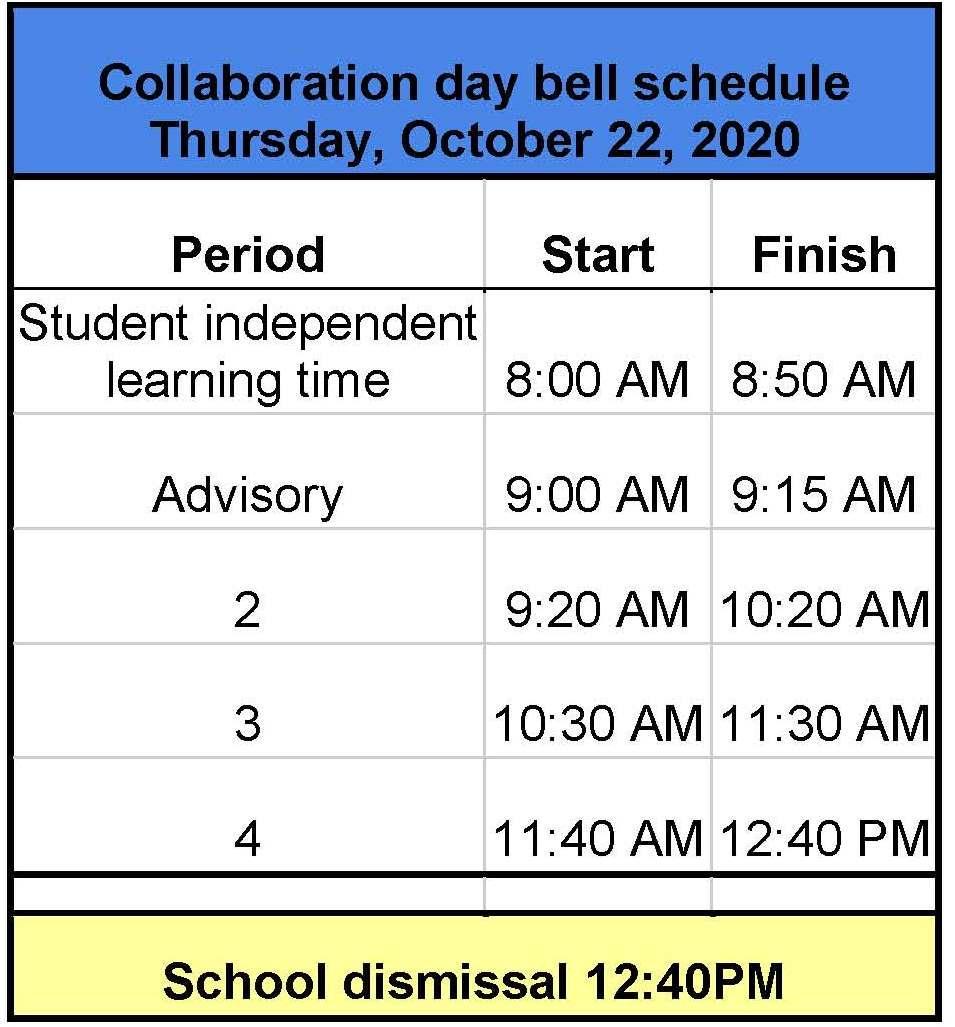 Collaboration Day Bell Schedule | First Avenue Middle School