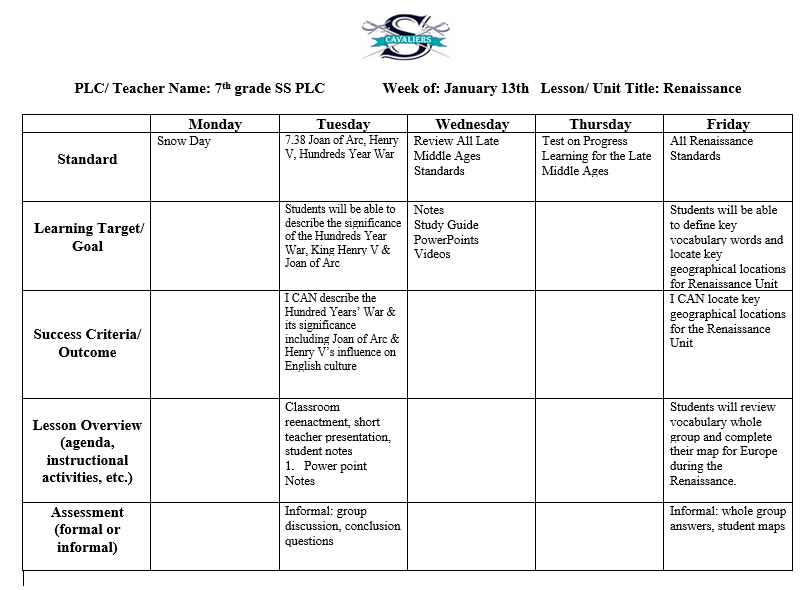 World History – Teressa Parker – Siegel Middle School