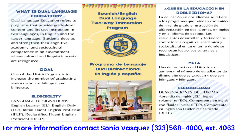 Enrollment – Dual Language Program – South Gate Middle School