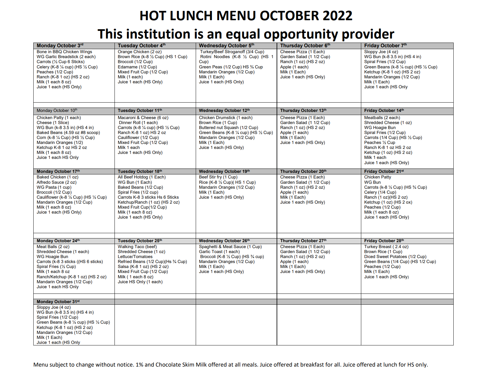 Menus – Student Life – Minnesota Math and Science Academy