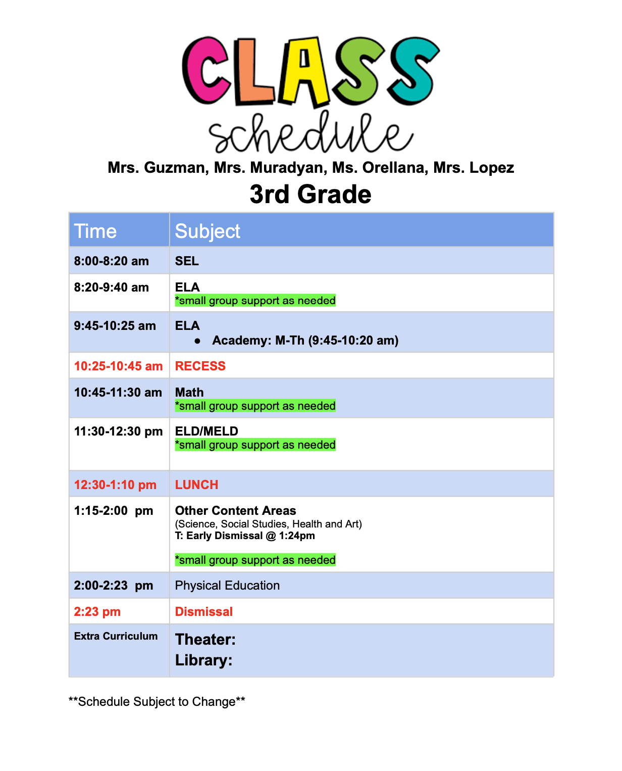 3rd Grade – Grade Levels – Langdon Avenue Elementary
