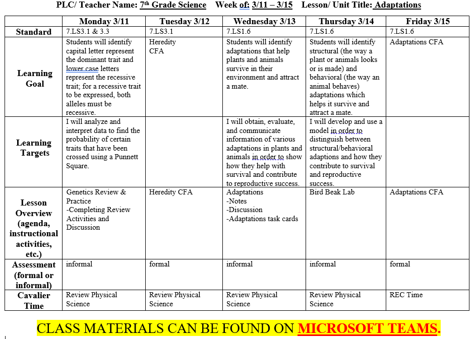 7C Science – Julie Melton – Siegel Middle School