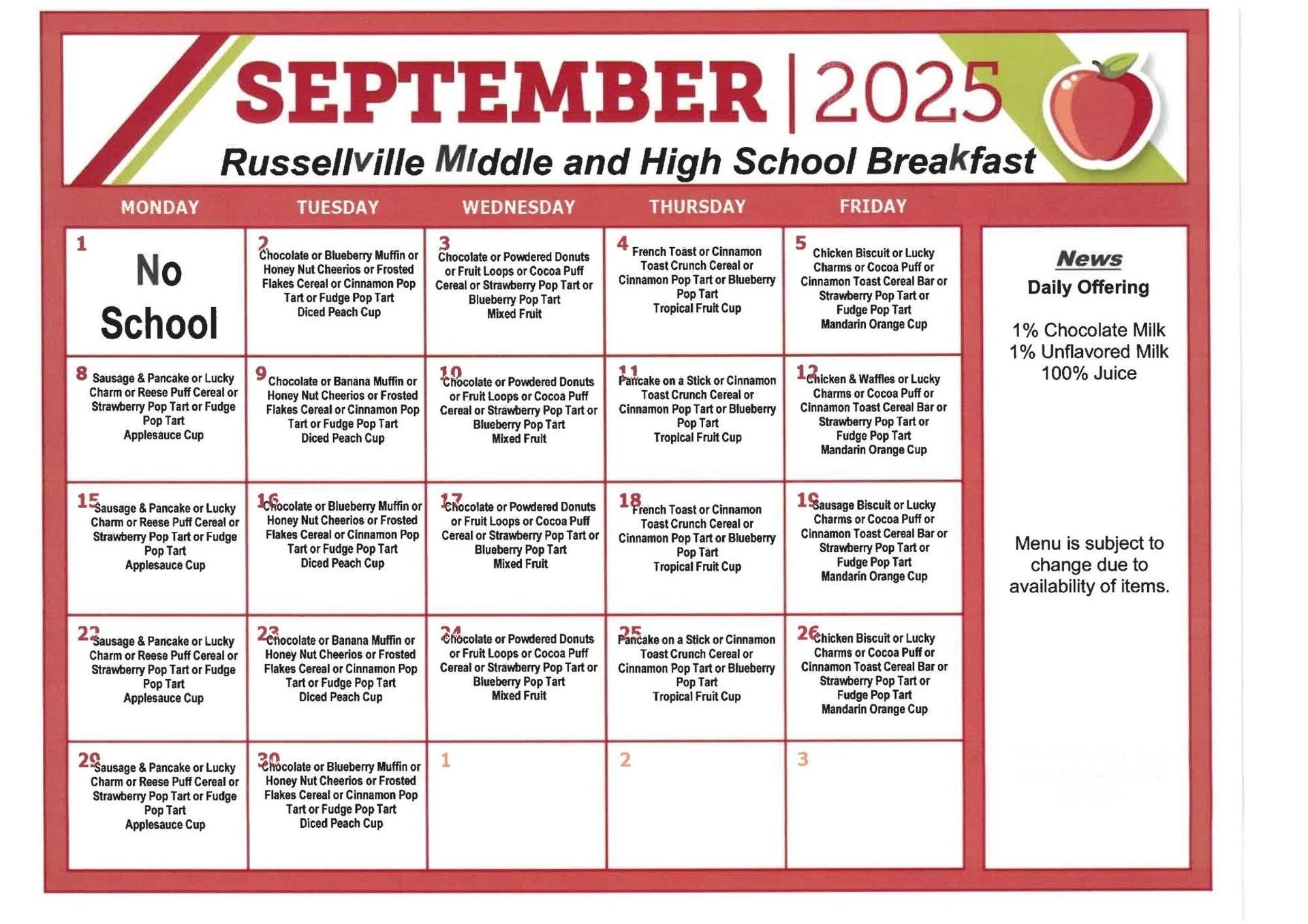 Lunch Menus – Lunch Menus – Russellville Independent School District