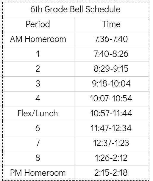 Bell Schedule – Mrs. George – Marlboro Memorial Middle School