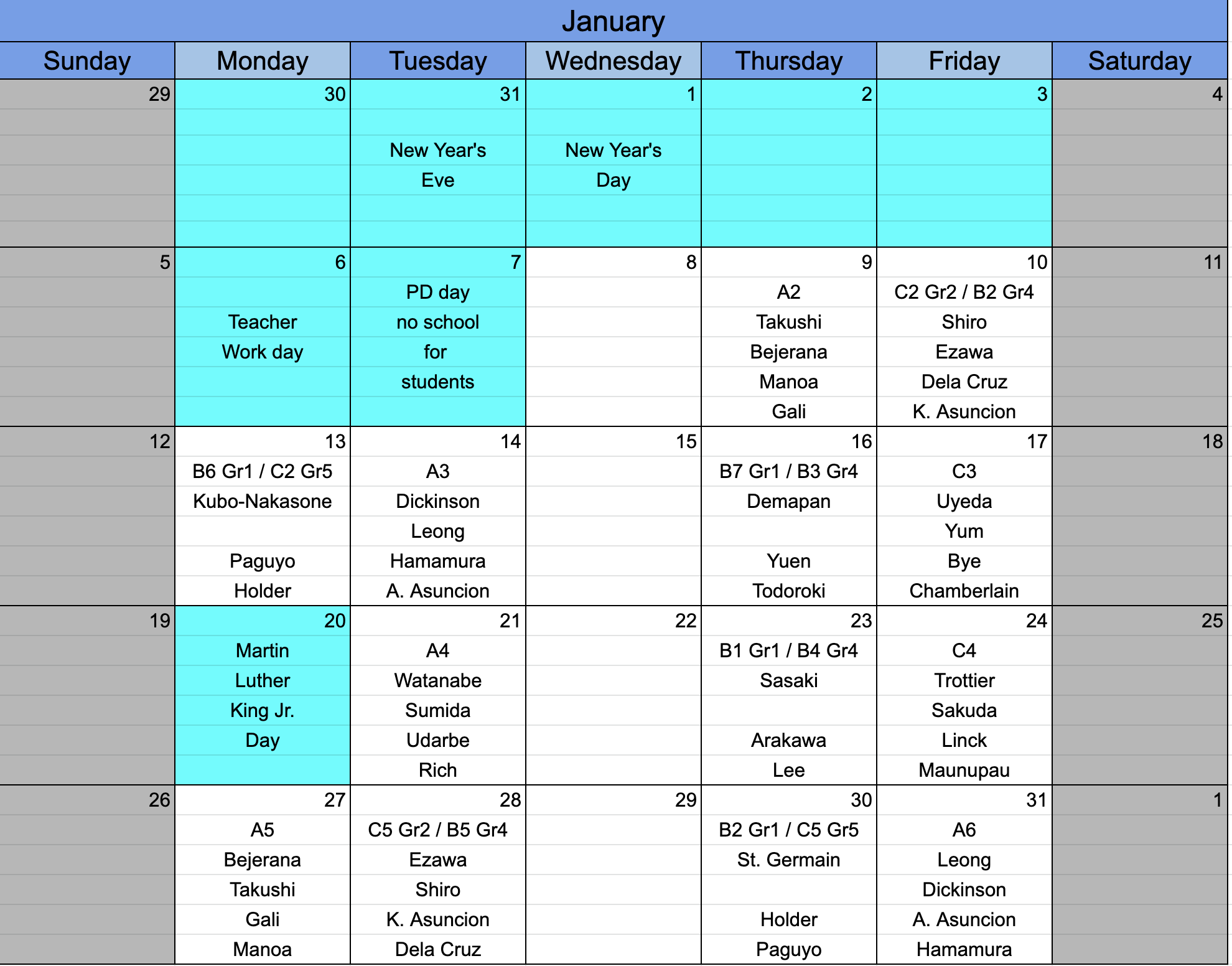 Schedules / Calendar – Physical Education – Mililani Waena Elementary
