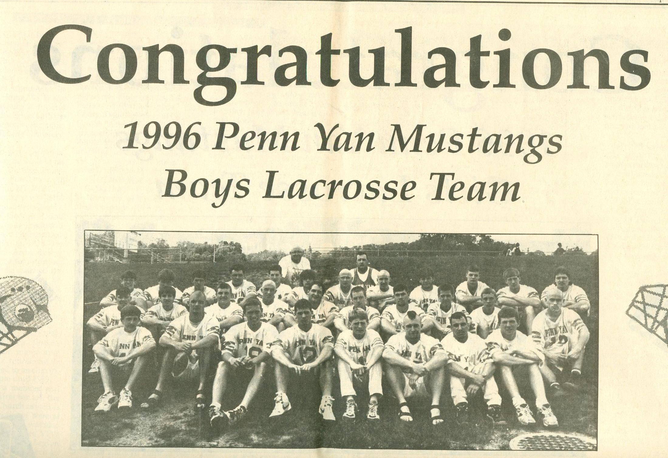 1996 Boys Lacrosse Team – PYA Athletics Hall of Fame – Penn Yan Academy