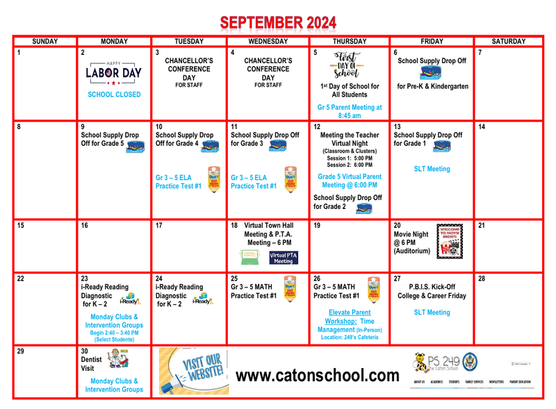 September Calendar | The Caton School - P.S. 249