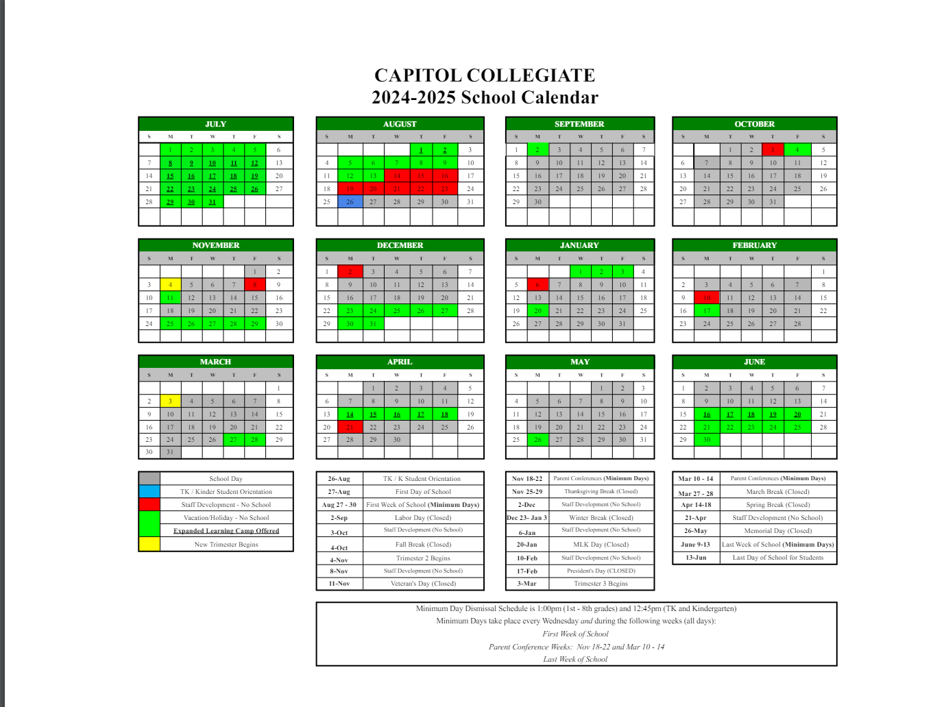 Calendar – Families – Capitol Collegiate
