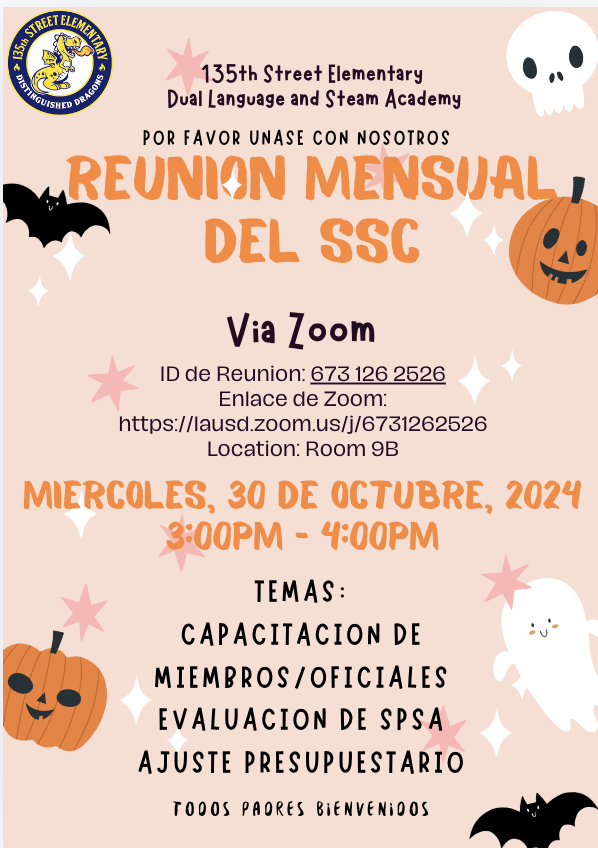 monthly SSC meeting/reunion mensual del ssc | 135th Street Elementary