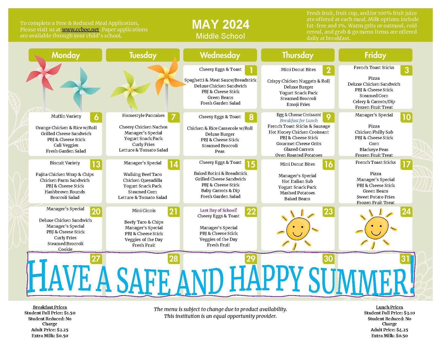 Menus – School Nutrition – Columbia County Schools