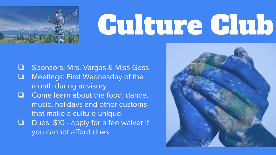 Culture Club – Be involved! Join a club today! – South Davidson Middle ...
