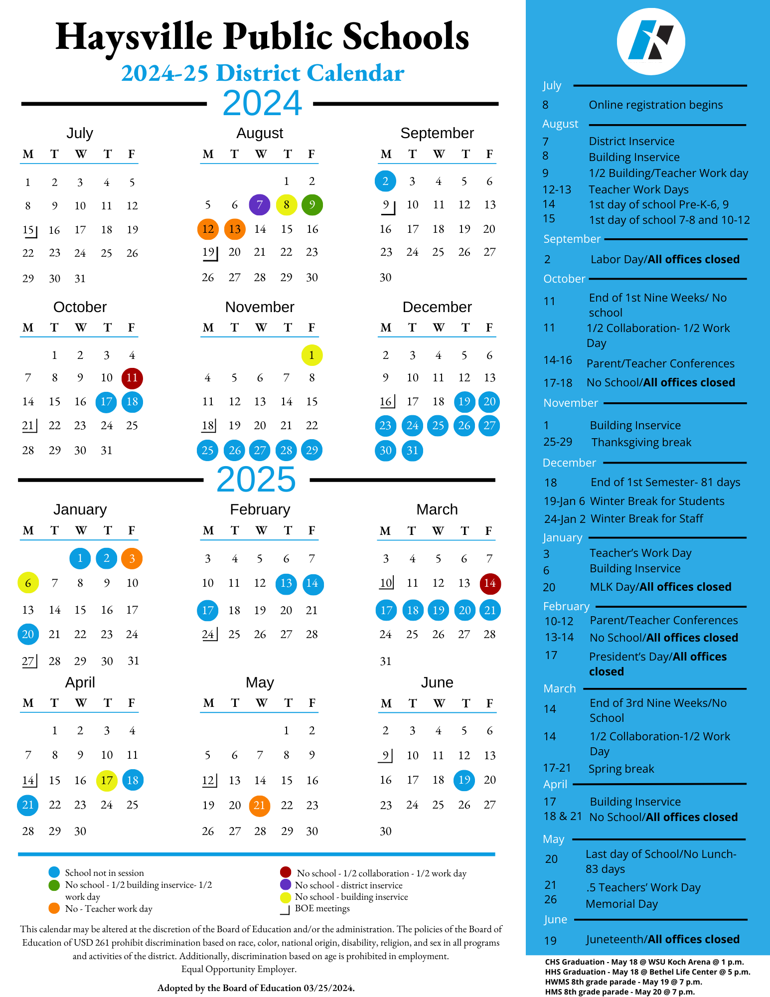 2024 2025 School Calendar Haysville Unified School District 261 2024 2025 School Calendar Haysville Unified School District 261