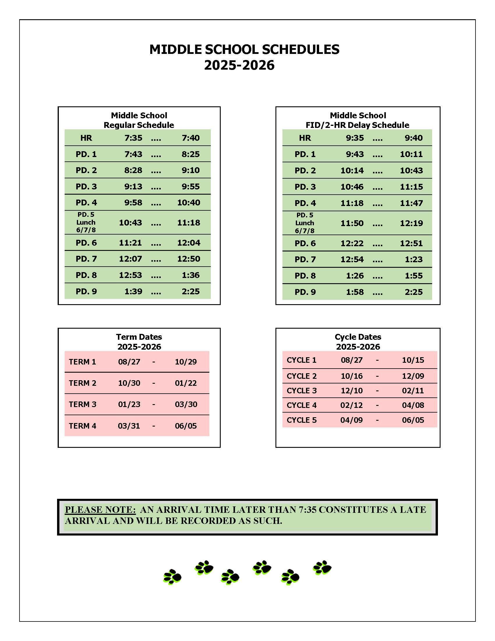 Middle School Schedules – Middle School For Students & Parents ...