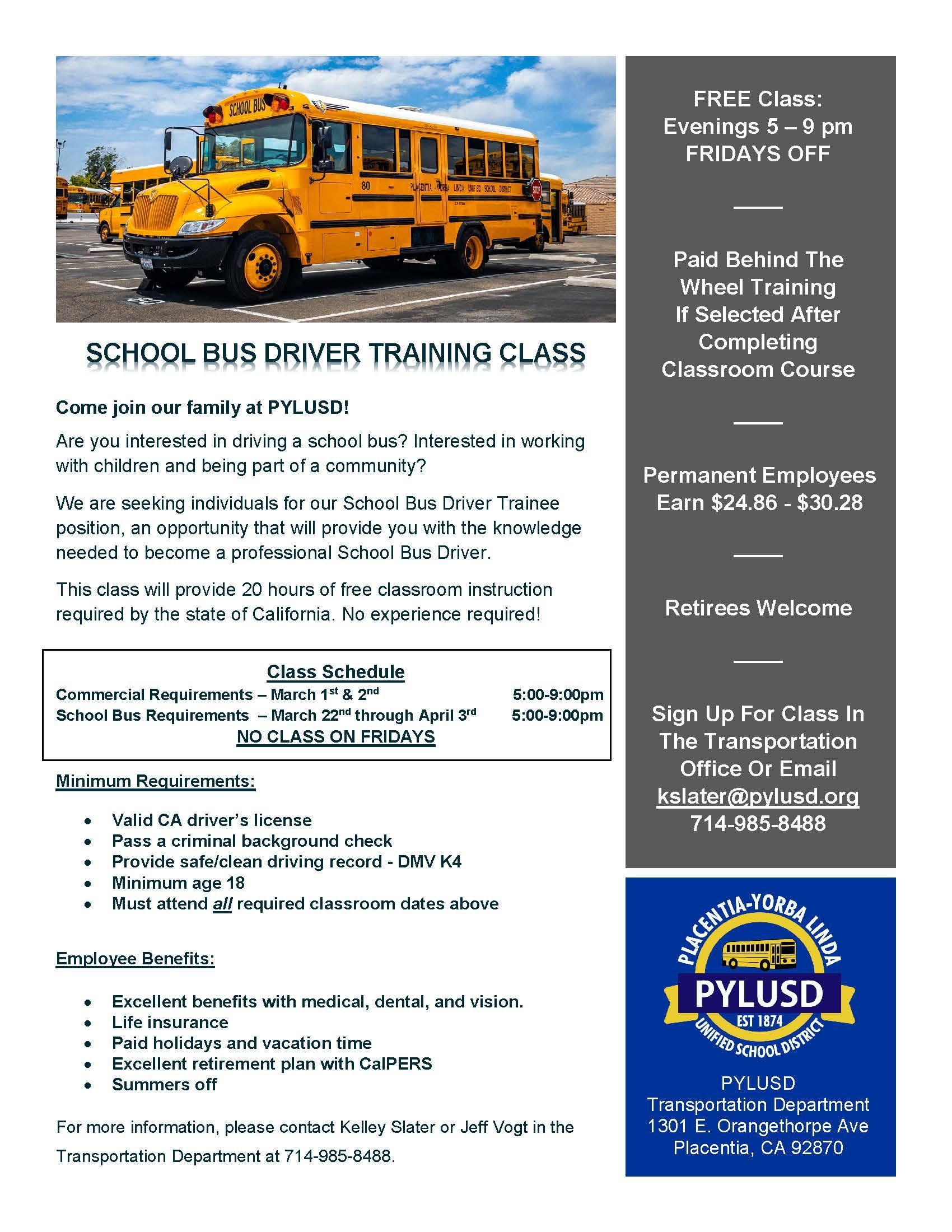 Become a School Bus Driver! – Transportation – Placentia-Yorba Linda ...