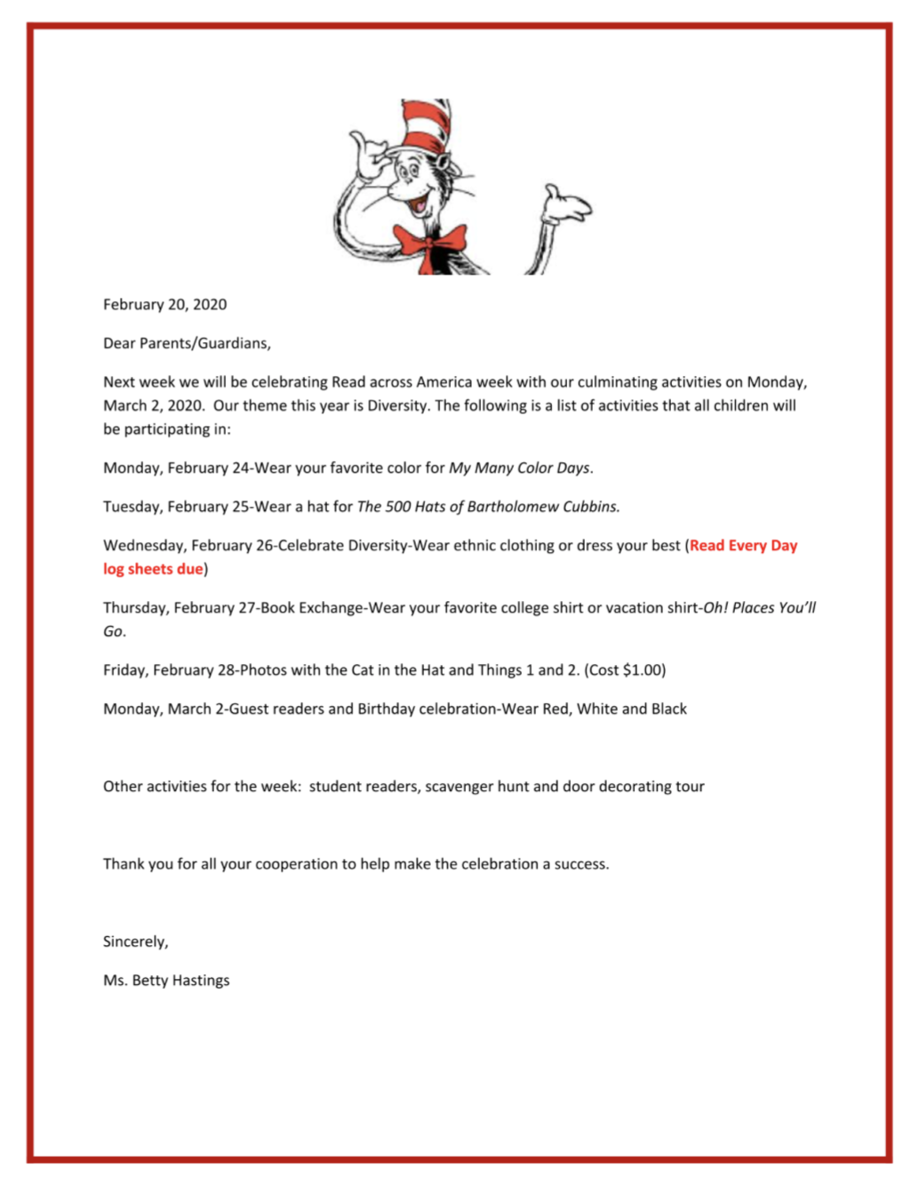 Read Across America Week | Patricia M. Noonan Elementary School, PS #26