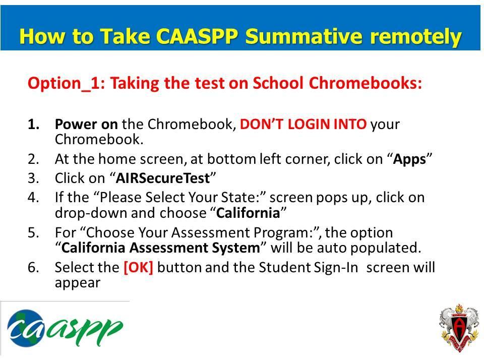 CAASPP Summative: how students start the test – Testing Center (Hub ...
