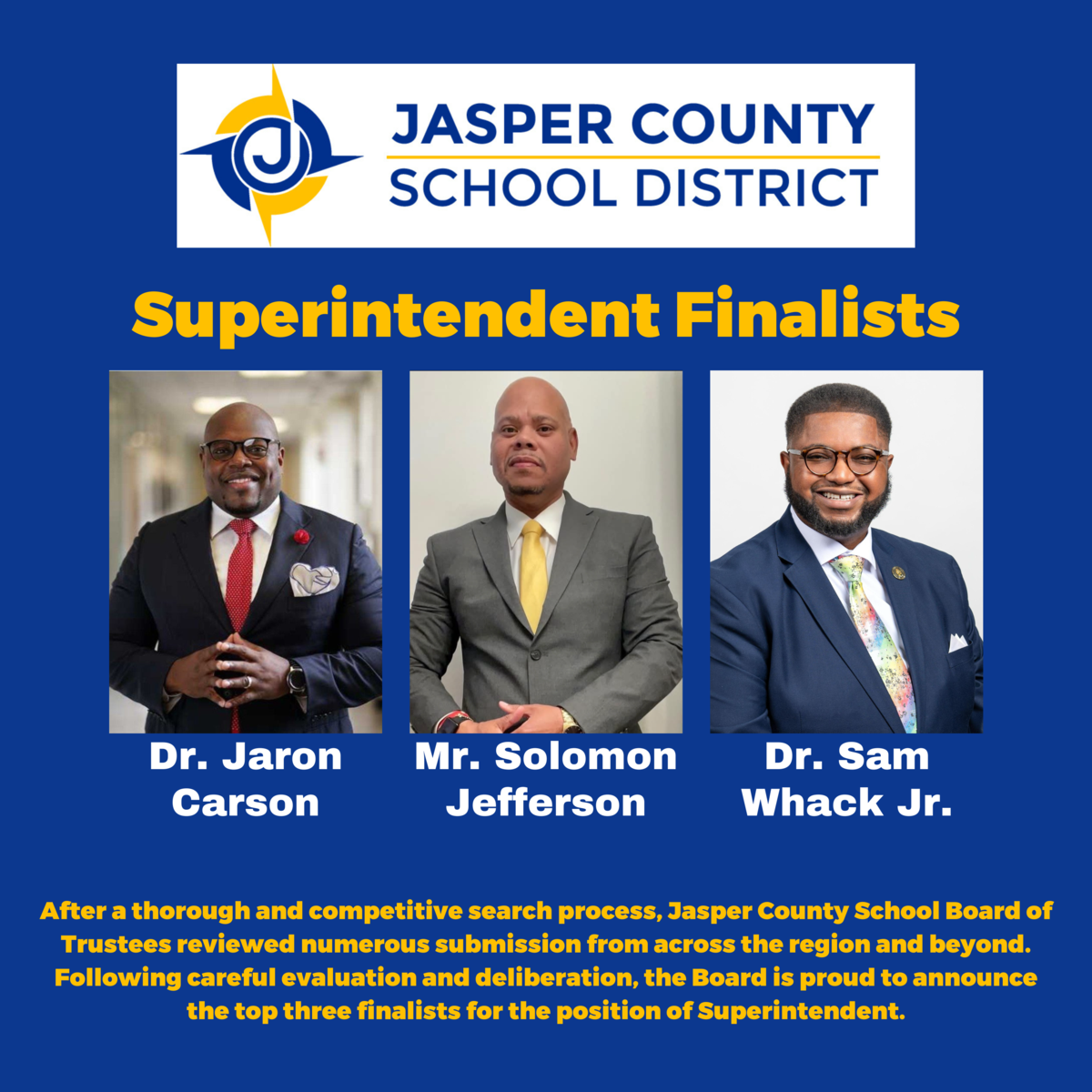 Jasper County School District Names Top Three Superintendent Finalists | Jasper County School ...