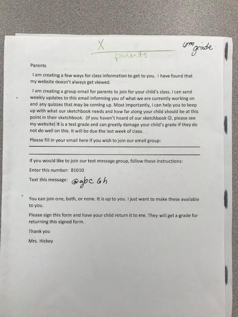 Art Class Remind 101 text – Kim Hickey – Stewarts Creek Middle School